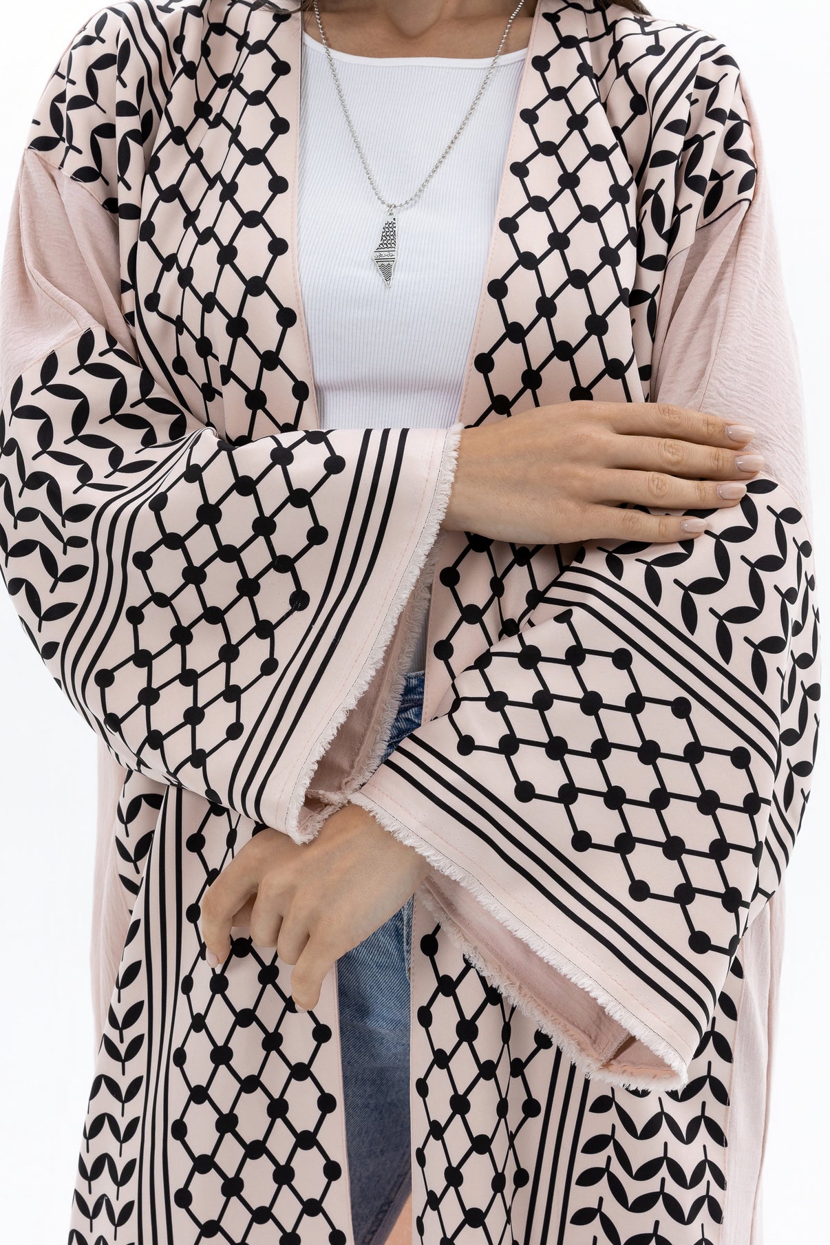 Pink Keffiyeh Abaya Darazean